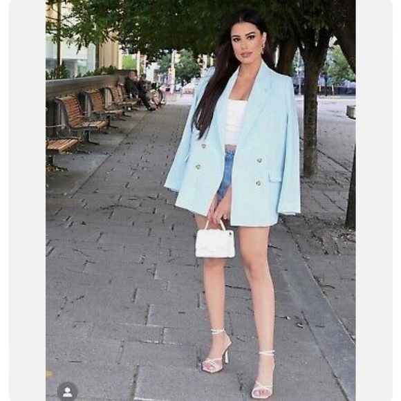 Zara | Jackets & Coats | Zara Sky Blue Flowy Blazer | Poshmark